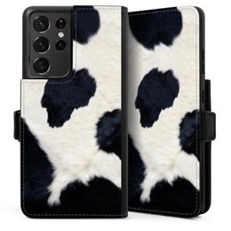 DeinDesign Galaxy S21 Ultra 5G Handy Klapph&uuml;lle Handyh&uuml;lle aus Kunst Leder schwarz Flip Case Animal Look Animal Print Cow Skin Sideflip mit Lasche