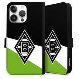 DeinDesign iPhone 14 Pro Max Handy Klapph&uuml;lle Handyh&uuml;lle aus Kunst Leder schwarz Flip Case Borussia M&ouml;nchengladbach Official Licensed Product Gladbach Sideflip 