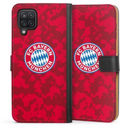 DeinDesign Galaxy A12 Handy Klapph&uuml;lle Handyh&uuml;lle aus Kunst Leder schwarz Flip Case Camouflage Fc Bayern M&uuml;nchen Fcb Sideflip mit langer Lasche