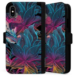 DeinDesign iPhone X Handy Klapph&uuml;lle Handyh&uuml;lle aus Kunst Leder schwarz Flip Case Colourful Flowers Neon Sideflip mit langer Lasche