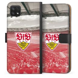 DeinDesign Galaxy A22 5G Handy Klapph&uuml;lle Handyh&uuml;lle aus Kunst Leder schwarz Flip Case Stadium Vfb Stuttgart Official Licensed Product Sideflip mit langer Lasche