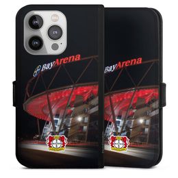 DeinDesign iPhone 14 Pro Handy Klapph&uuml;lle Handyh&uuml;lle aus Kunst Leder schwarz Flip Case Official Licensed Product Bayer 04 Leverkusen Stadium Sideflip mit langer 