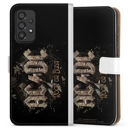 DeinDesign Galaxy A33 5G Handy Klapph&uuml;lle Handyh&uuml;lle aus Kunst Leder wei&szlig; Flip Case Rock Or Bust Official Licensed Product Acdc Sideflip mit Lasche
