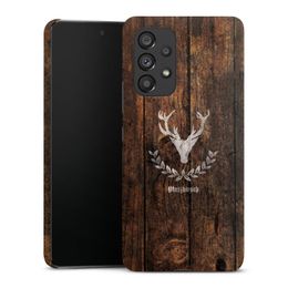 DeinDesign Galaxy A53 5G Handy Premium Case Smartphone Handyh&uuml;lle Schutzh&uuml;lle gl&auml;nzend Wood Deer Wooden Look Premium Case