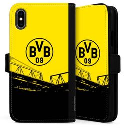 DeinDesign iPhone X Handy Klapph&uuml;lle Handyh&uuml;lle aus Kunst Leder schwarz Flip Case Merchandise Bvb Borussia Dortmund Sideflip mit langer Lasche