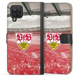 DeinDesign Galaxy A12 Handy Klapph&uuml;lle Handyh&uuml;lle aus Kunst Leder schwarz Flip Case Official Licensed Product Vfb Stuttgart Stadium Sideflip mit langer Lasche