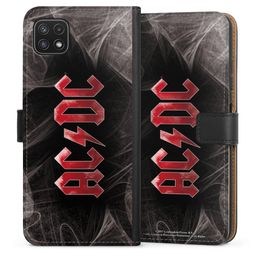 DeinDesign Galaxy A22 5G Handy Klapph&uuml;lle Handyh&uuml;lle aus Kunst Leder schwarz Flip Case Merchandise Acdc Logo Sideflip mit langer Lasche