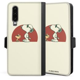 DeinDesign Huawei P30 Handy Klapph&uuml;lle Handyh&uuml;lle aus Kunst Leder schwarz Flip Case Snoopy Official Licensed Product Kindheit Sideflip mit langer Lasche