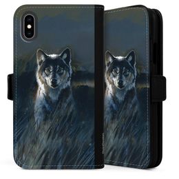 DeinDesign iPhone X Handy Klapph&uuml;lle Handyh&uuml;lle aus Kunst Leder schwarz Flip Case Wolf Painting Nature Sideflip mit langer Lasche
