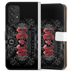 DeinDesign Galaxy A33 5G Handy Klapph&uuml;lle Handyh&uuml;lle aus Kunst Leder wei&szlig; Flip Case Black Ice Merchandise Acdc Sideflip mit Lasche