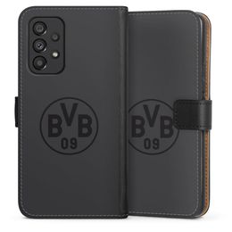 DeinDesign Galaxy A53 5G Handy Klapph&uuml;lle Handyh&uuml;lle aus Kunst Leder schwarz Flip Case Borussia Dortmund Bvb Logo Sideflip mit langer Lasche