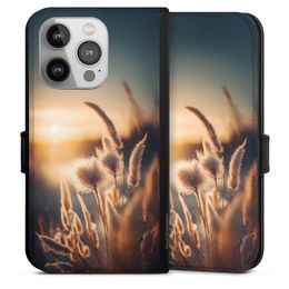 DeinDesign iPhone 14 Pro Handy Klapph&uuml;lle Handyh&uuml;lle aus Kunst Leder schwarz Flip Case Sun Pampasgras Nature Sideflip mit langer Lasche