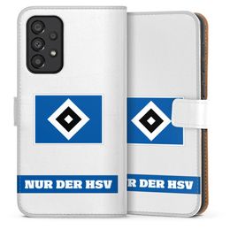 DeinDesign Galaxy A33 5G Handy Klapph&uuml;lle Handyh&uuml;lle aus Kunst Leder wei&szlig; Flip Case Statement Hsv Hamburger Sv Sideflip mit Lasche