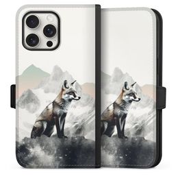 DeinDesign iPhone 15 Pro Max Handy Klapph&uuml;lle Handyh&uuml;lle aus Kunst Leder schwarz Flip Case Nature Mountain Fox Sideflip mit Lasche