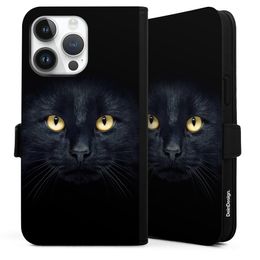 DeinDesign iPhone 14 Pro Max Handy Klapph&uuml;lle Handyh&uuml;lle aus Kunst Leder schwarz Flip Case Eye Cat Black Sideflip mit Lasche