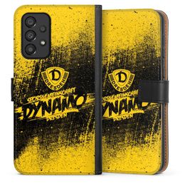 DeinDesign Galaxy A33 5G Handy Klapph&uuml;lle Handyh&uuml;lle aus Kunst Leder schwarz Flip Case Official Licensed Product Sg Dynamo Dresden Logo Sideflip mit langer 