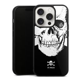 DeinDesign iPhone 15 Pro Handy Gallery Case Handyh&uuml;lle 9H Geh&auml;rtetes Glas R&uuml;ckseite H&uuml;lle Totenkopf Fc St. Pauli Official Licensed Product Gallery Case
