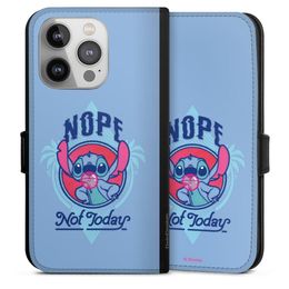 DeinDesign iPhone 14 Pro Handy Klapph&uuml;lle Handyh&uuml;lle aus Kunst Leder schwarz Flip Case Disney Sayings Lilo & Stitch Sideflip mit langer Lasche