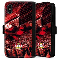 DeinDesign iPhone X Handy Klapph&uuml;lle Handyh&uuml;lle aus Kunst Leder schwarz Flip Case Merchandise Official Licensed Product Bayer 04 Leverkusen Sideflip mit langer 