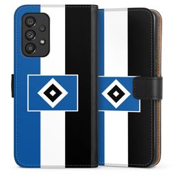 DeinDesign Galaxy A53 5G Handy Klapph&uuml;lle Handyh&uuml;lle aus Kunst Leder schwarz Flip Case Stripes Hsv Hamburger Sv Sideflip mit langer Lasche