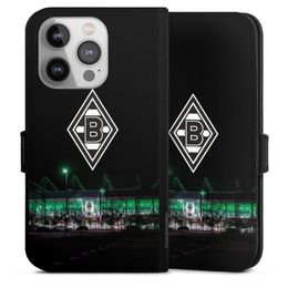 DeinDesign iPhone 14 Pro Handy Klapph&uuml;lle Handyh&uuml;lle aus Kunst Leder schwarz Flip Case Borussia M&ouml;nchengladbach Official Licensed Product Stadium Sideflip mit 