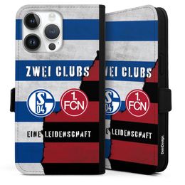 DeinDesign iPhone 14 Pro Max Handy Klapph&uuml;lle Handyh&uuml;lle aus Kunst Leder schwarz Flip Case Friendship 1. Fc N&uuml;rnberg Fc Schalke 04 Sideflip mit Lasche
