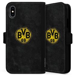 DeinDesign iPhone X Handy Klapph&uuml;lle Handyh&uuml;lle aus Kunst Leder schwarz Flip Case Bvb Borussia Dortmund Merchandise Sideflip mit langer Lasche