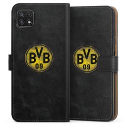 DeinDesign Galaxy A22 5G Handy Klapph&uuml;lle Handyh&uuml;lle aus Kunst Leder schwarz Flip Case Borussia Dortmund Bvb Merchandise Sideflip mit langer Lasche