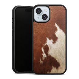 DeinDesign iPhone 15 Handy Gallery Case Handyhülle 9H Gehärtetes Glas Rückseite Hülle Fur Animal Look Cow Gallery Case