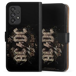 DeinDesign Galaxy A53 5G Handy Klapph&uuml;lle Handyh&uuml;lle aus Kunst Leder schwarz Flip Case Rock Or Bust Official Licensed Product Acdc Sideflip mit langer Lasche