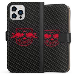 DeinDesign iPhone 13 Pro Max Handy Klapph&uuml;lle Handyh&uuml;lle aus Kunst Leder schwarz Flip Case Rb Leipzig Official Licensed Product Carbon Sideflip mit langer Lasche