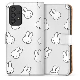 DeinDesign Galaxy A33 5G Handy Klapph&uuml;lle Handyh&uuml;lle aus Kunst Leder wei&szlig; Flip Case Muster Transparent Miffy Sideflip mit Lasche