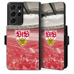 DeinDesign Galaxy S21 Ultra 5G Handy Klapph&uuml;lle Handyh&uuml;lle aus Kunst Leder schwarz Flip Case Stadium Vfb Stuttgart Official Licensed Product Sideflip mit Lasche