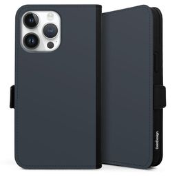 DeinDesign iPhone 14 Pro Max Handy Klapph&uuml;lle Handyh&uuml;lle aus Kunst Leder schwarz Flip Case Anthracite Grey Unicoloured Sideflip mit Lasche