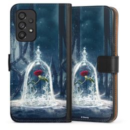 DeinDesign Galaxy A53 5G Handy Klapph&uuml;lle Handyh&uuml;lle aus Kunst Leder schwarz Flip Case The Beauty And The Beast Disney Princess Rose Sideflip mit langer Lasche