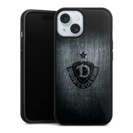 DeinDesign iPhone 15 Handy Gallery Case Handyh&uuml;lle 9H Geh&auml;rtetes Glas R&uuml;ckseite H&uuml;lle Sg Dynamo Dresden Official Licensed Product Vintage Gallery Case