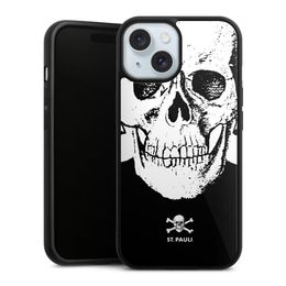 DeinDesign iPhone 15 Handy Gallery Case Handyh&uuml;lle 9H Geh&auml;rtetes Glas R&uuml;ckseite H&uuml;lle Totenkopf Fc St. Pauli Official Licensed Product Gallery Case