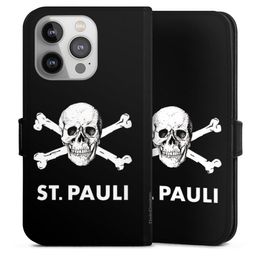 DeinDesign iPhone 14 Pro Handy Klapph&uuml;lle Handyh&uuml;lle aus Kunst Leder schwarz Flip Case Totenkopf Fc St. Pauli Official Licensed Product Sideflip mit langer 