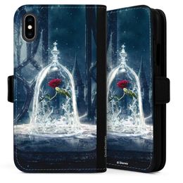 DeinDesign iPhone X Handy Klapph&uuml;lle Handyh&uuml;lle aus Kunst Leder schwarz Flip Case Rose The Beauty And The Beast Disney Princess Sideflip mit langer Lasche