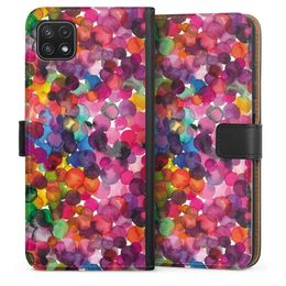 DeinDesign Galaxy A22 5G Handy Klapph&uuml;lle Handyh&uuml;lle aus Kunst Leder schwarz Flip Case Water Colour Colourful Points Sideflip mit langer Lasche