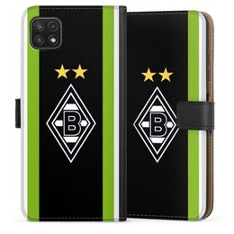 DeinDesign Galaxy A22 5G Handy Klapph&uuml;lle Handyh&uuml;lle aus Kunst Leder schwarz Flip Case Logo Gladbach Borussia M&ouml;nchengladbach Sideflip mit langer Lasche