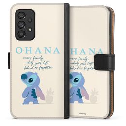 DeinDesign Galaxy A53 5G Handy Klapph&uuml;lle Handyh&uuml;lle aus Kunst Leder schwarz Flip Case Disney Official Licensed Product Lilo & Stitch Sideflip mit langer Lasche