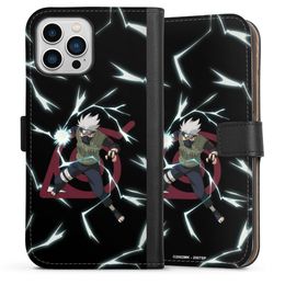 DeinDesign iPhone 13 Pro Max Handy Klapph&uuml;lle Handyh&uuml;lle aus Kunst Leder schwarz Flip Case Naruto Shippuden Official Licensed Product Kakashi Sideflip mit langer