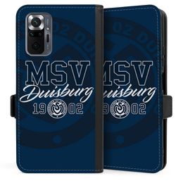 DeinDesign Xiaomi Redmi Note 10 Pro Handy Klapph&uuml;lle Handyh&uuml;lle aus Kunst Leder schwarz Flip Case Msv Duisburg Merchandise Soccer Sideflip mit langer Lasche