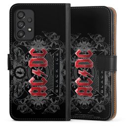 DeinDesign Galaxy A33 5G Handy Klapph&uuml;lle Handyh&uuml;lle aus Kunst Leder schwarz Flip Case Black Ice Merchandise Acdc Sideflip mit langer Lasche