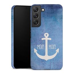 DeinDesign Galaxy S22 Handy Premium Case Smartphone Handyh&uuml;lle Schutzh&uuml;lle matt Anchor Maritim Blue Premium Case