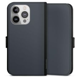 DeinDesign iPhone 14 Pro Handy Klapph&uuml;lle Handyh&uuml;lle aus Kunst Leder schwarz Flip Case Anthracite Grey Unicoloured Sideflip mit langer Lasche