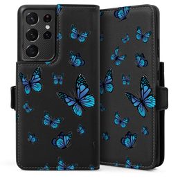 DeinDesign Galaxy S21 Ultra 5G Handy Klapph&uuml;lle Handyh&uuml;lle aus Kunst Leder schwarz Flip Case Transparent Butterfly Muster Sideflip mit Lasche