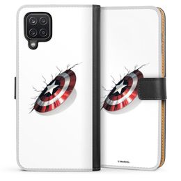 DeinDesign Galaxy A12 Handy Klapph&uuml;lle Handyh&uuml;lle aus Kunst Leder schwarz Flip Case Captain America Official Licensed Product Marvel Sideflip mit langer Lasche