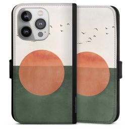 DeinDesign iPhone 14 Pro Handy Klapph&uuml;lle Handyh&uuml;lle aus Kunst Leder schwarz Flip Case Sunshine Bird Sunset Sideflip mit langer Lasche